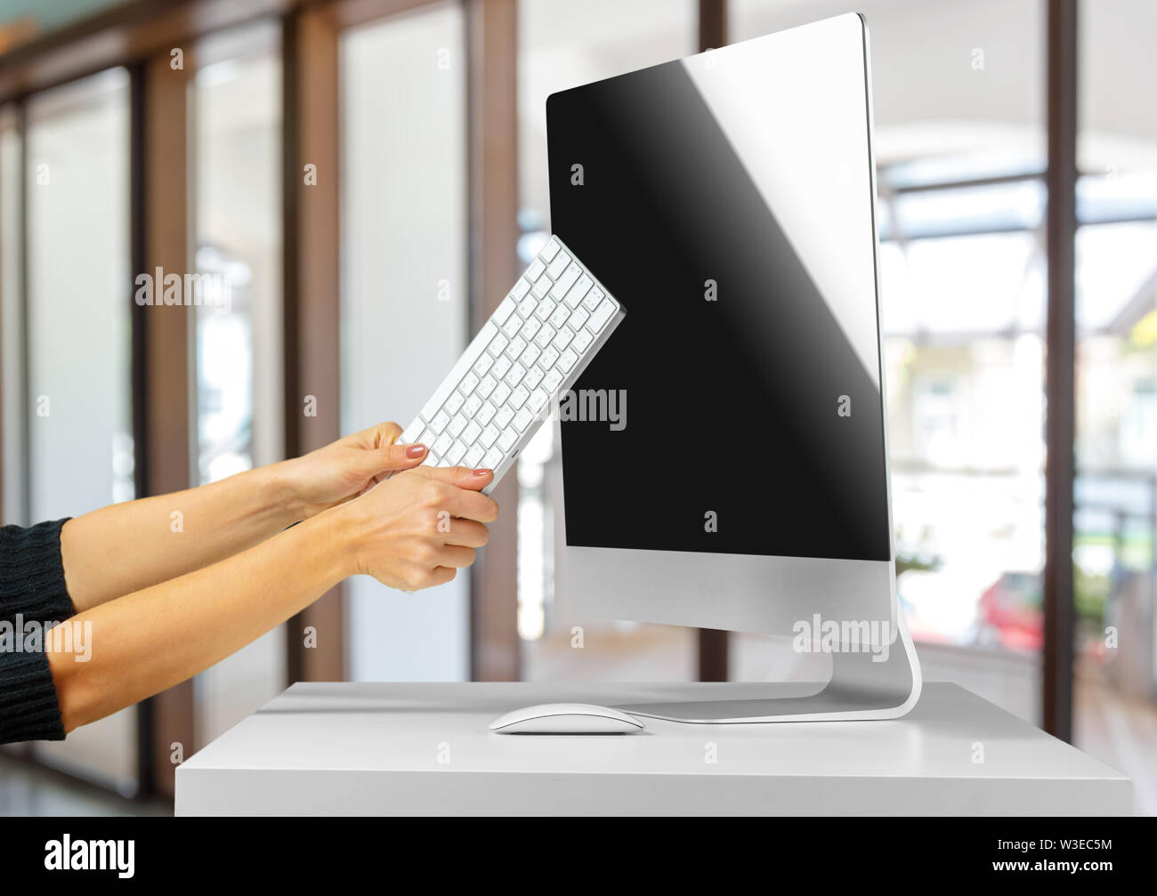 computer display in office interior Stock Photo - Alamy