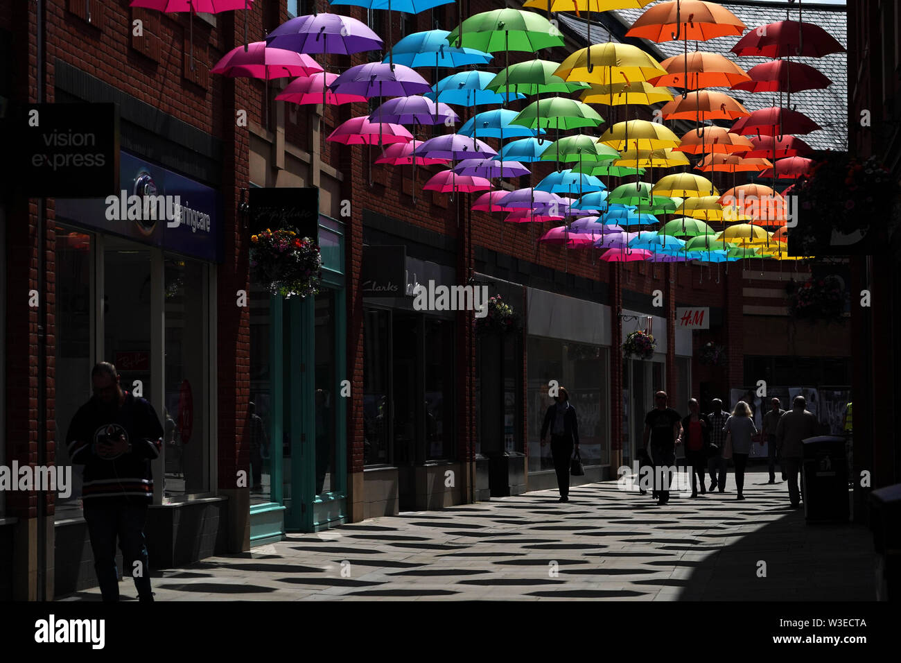 Umbrellas suspended in Durham city centre as part of The Umbrella ...