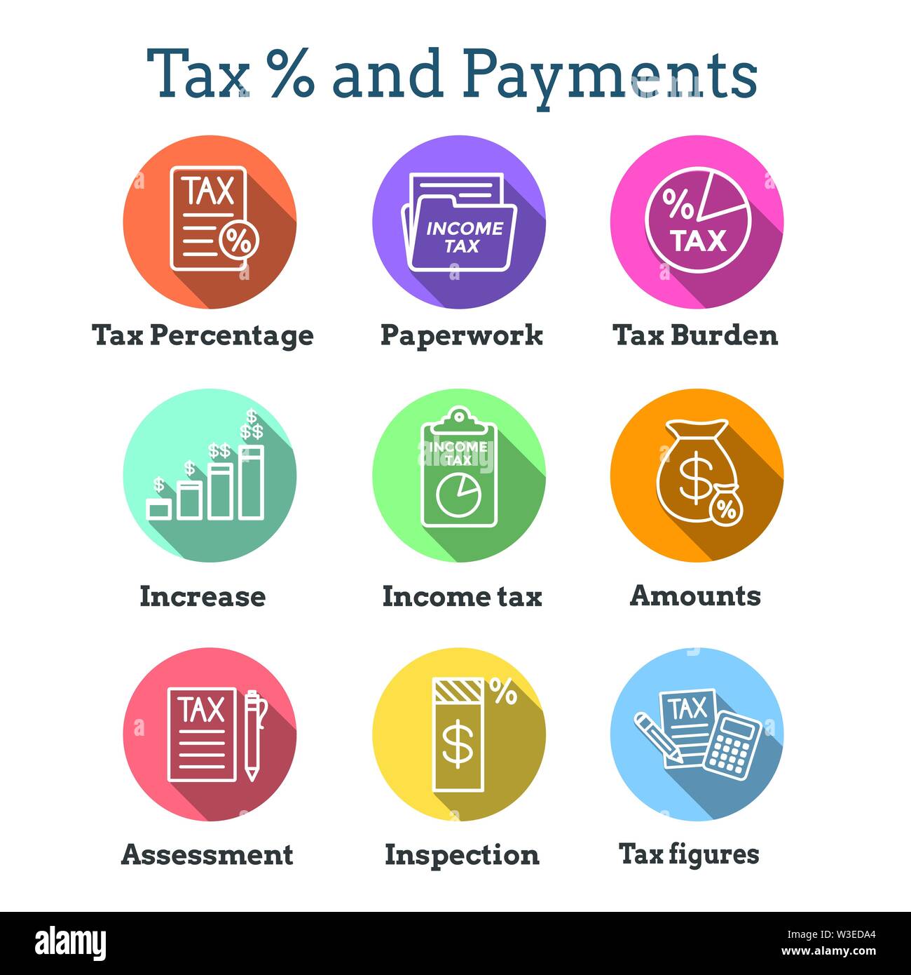 Tax concept w percentage paid, icon and income idea. Flat vector ...