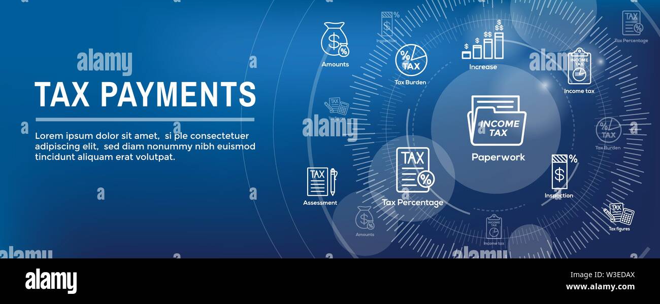 Tax concept w percentage paid, icon and income idea. Flat vector ...