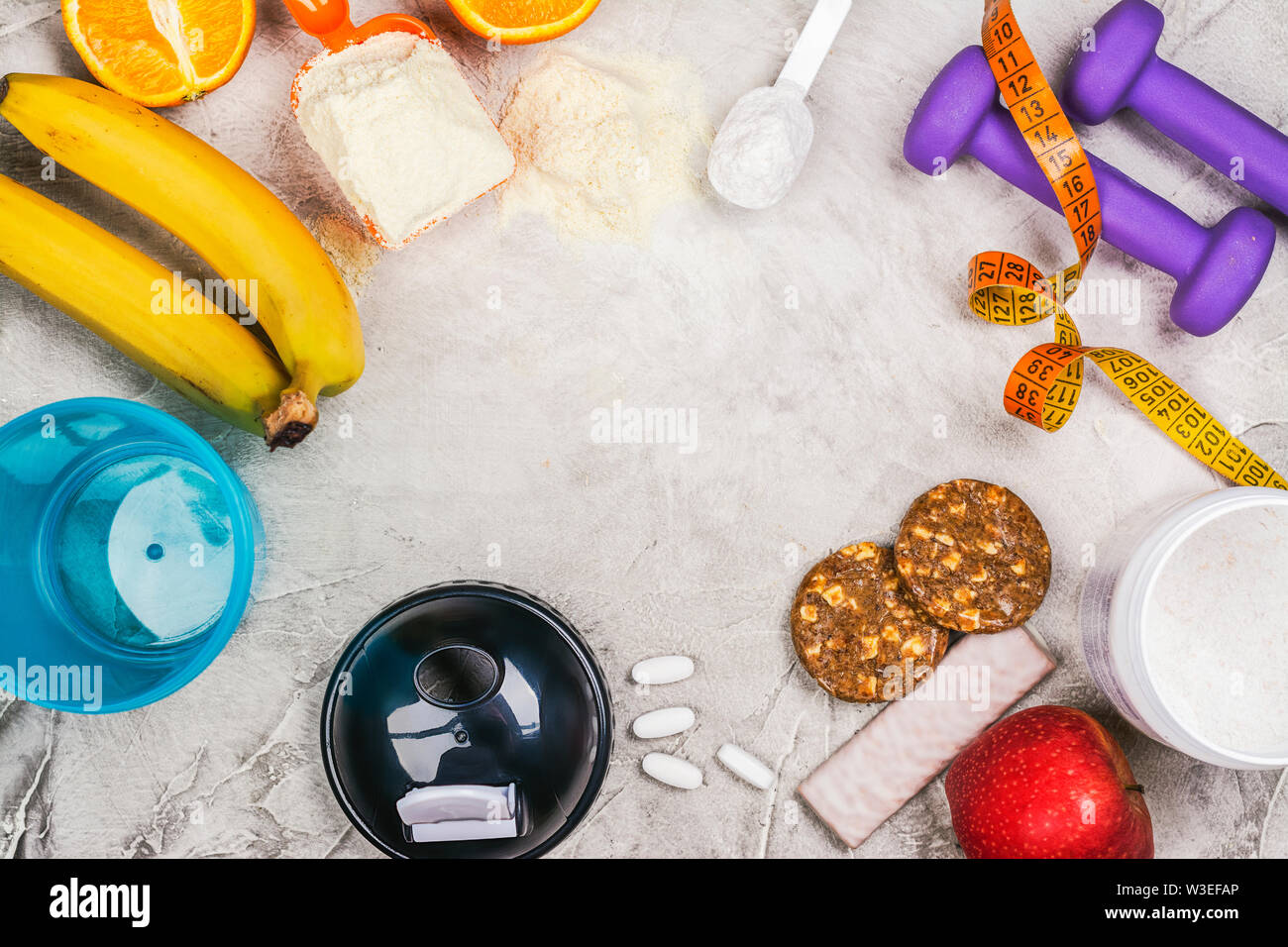 Sport nutrition background Stock Photo - Alamy