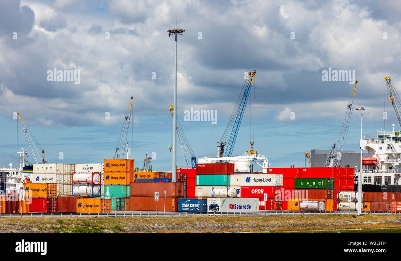 Rotterdam harbor, Netherlands. July 2nd, 2019. Logistics business ...
