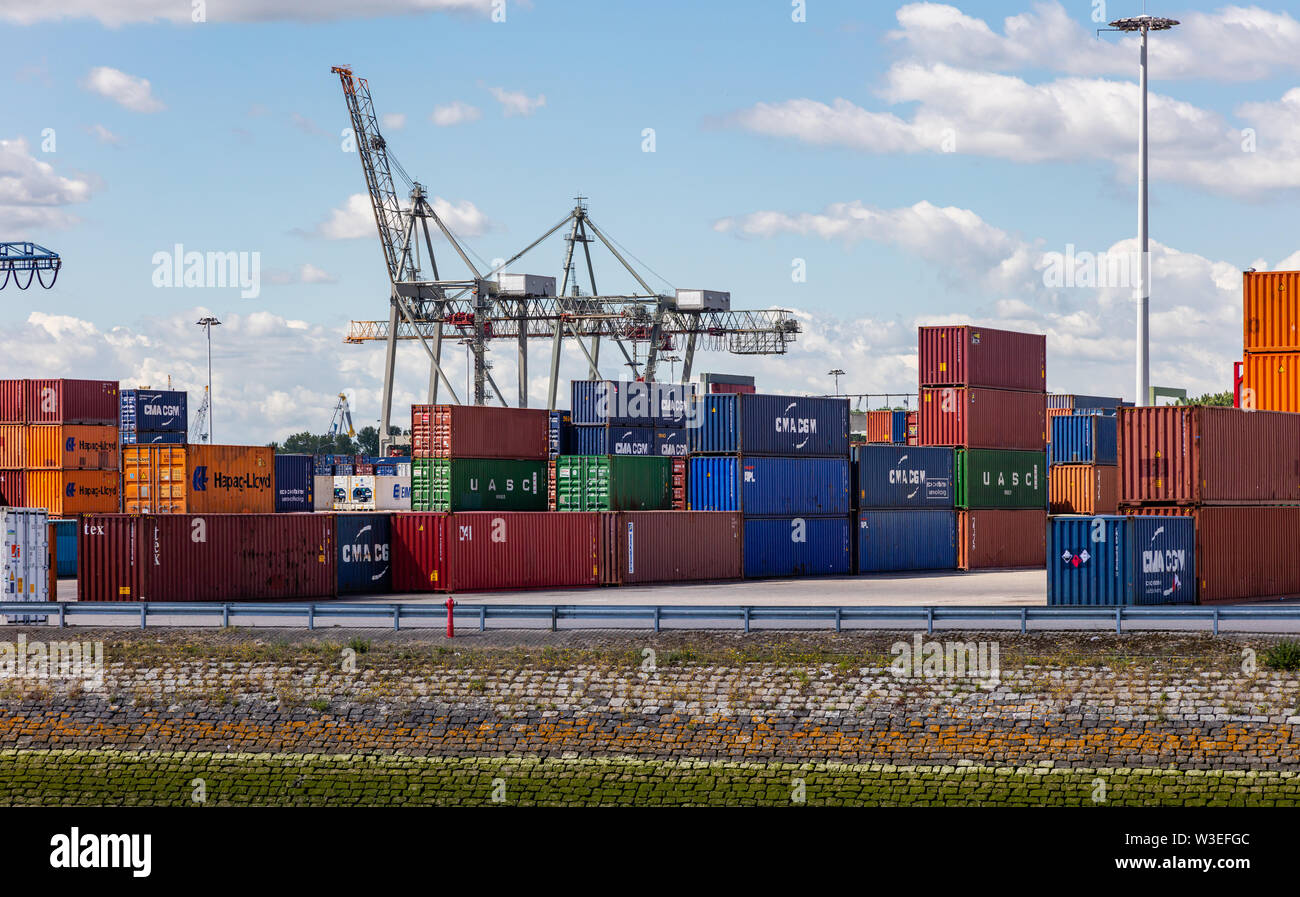 Rotterdam harbor, Netherlands. July 2nd, 2019. Logistics business. Huge ...