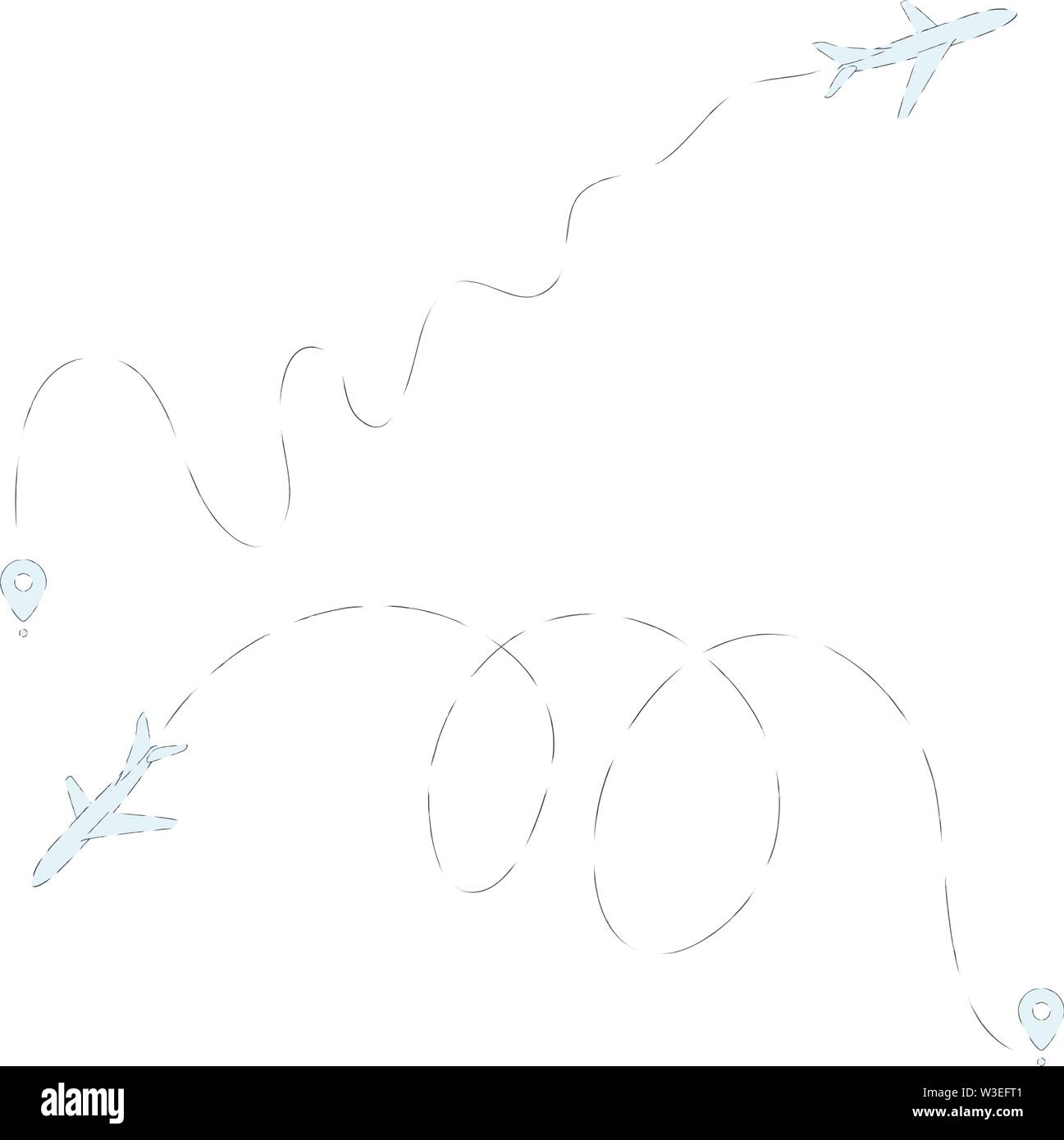 Line path of air plane with start point and dash line trace. Vector ...