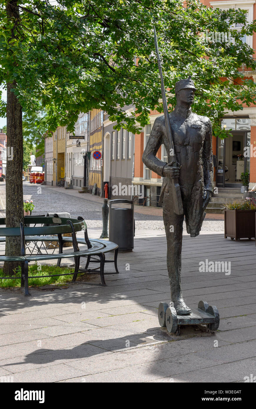 Odense, Denmark - 24 June 2019: the tin soldier statue from the tale of ...