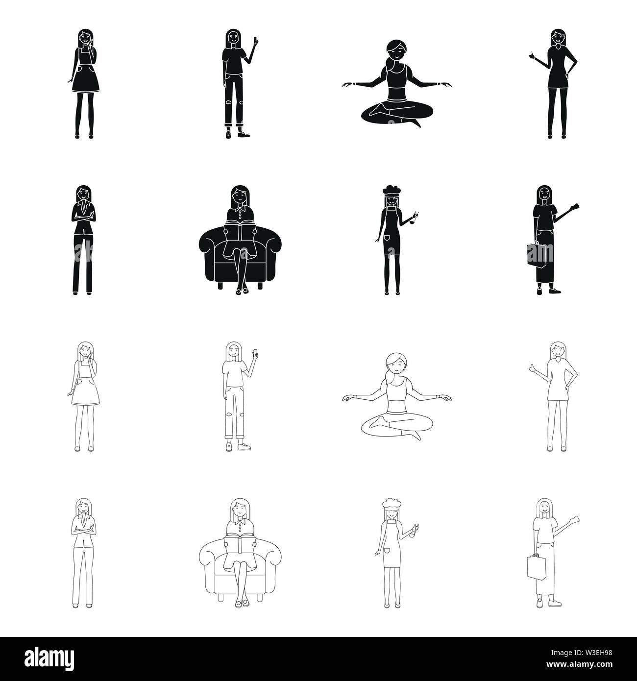 Vector illustration of posture and mood icon. Collection of posture and ...