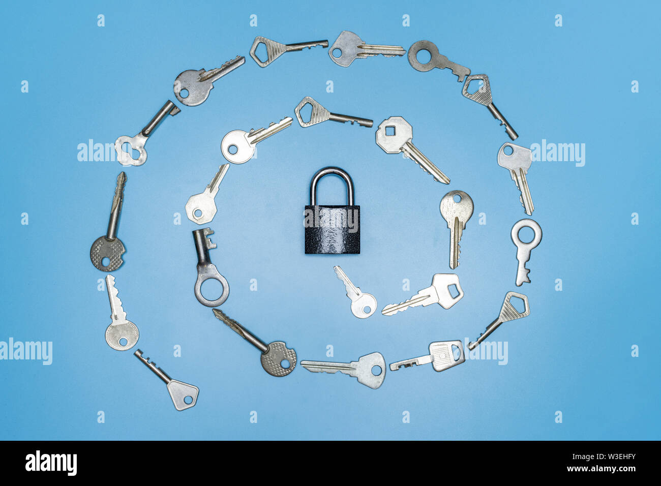 Keys set spiral. Security and protection concept. Choosing a lock ...