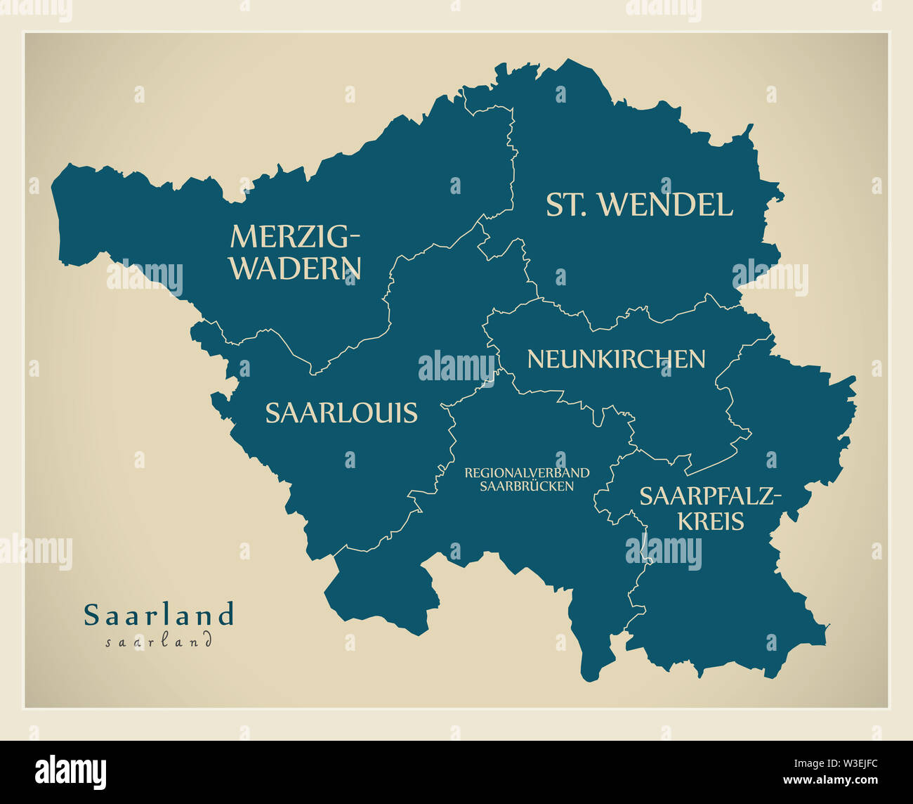 Modern Map - Saarland map of Germany with counties and labels Stock ...