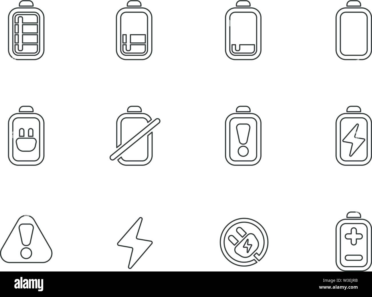 Battery line icons set isolated for user interface design. vector ...