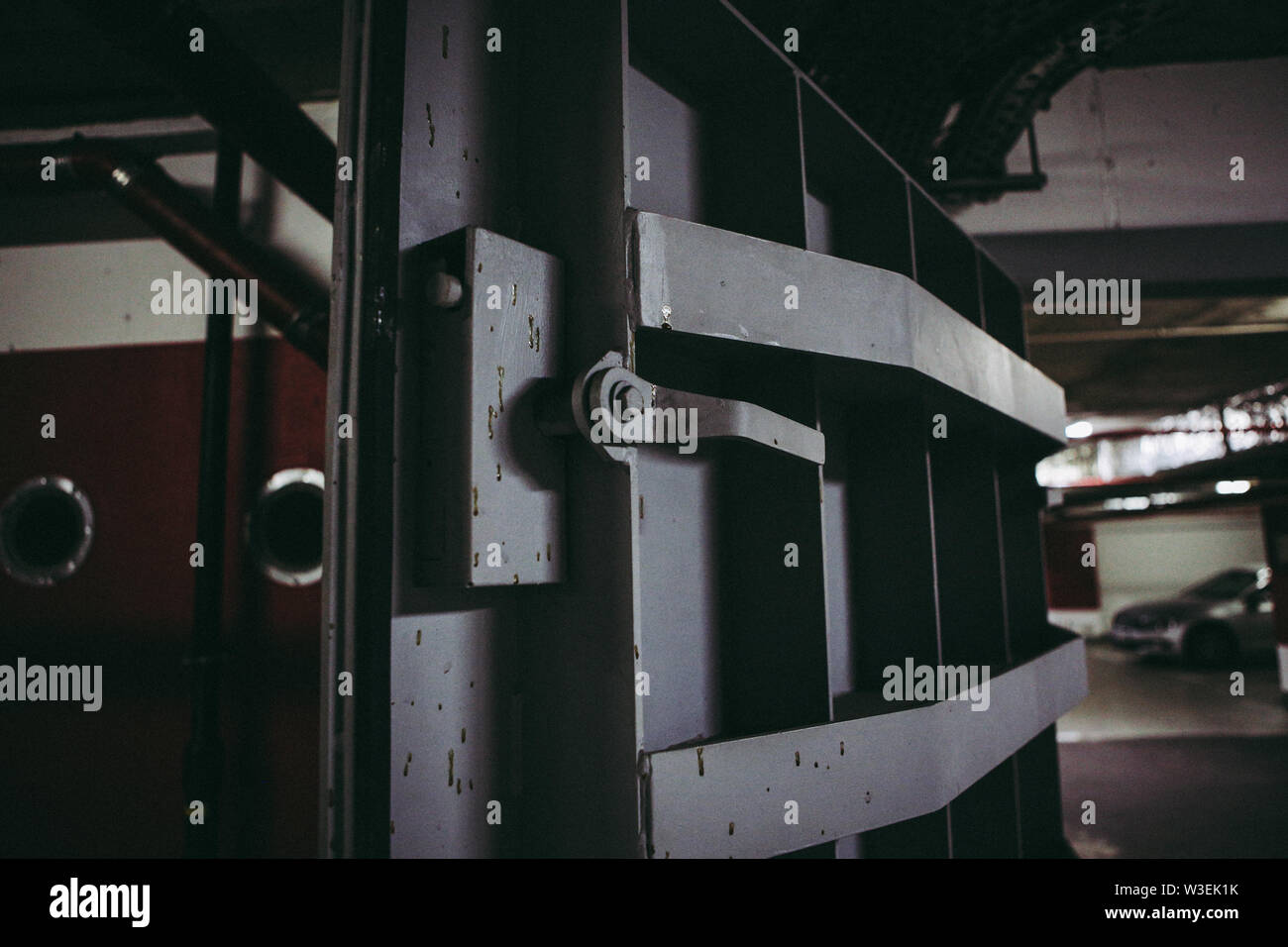 Details with the heavy metal doors of a nuclear explosion shelter ...