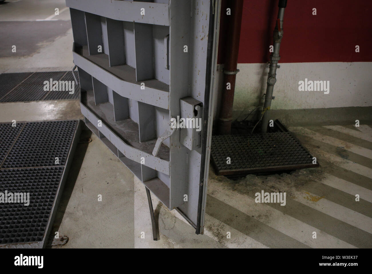 Details with the heavy metal doors of a nuclear explosion shelter ...