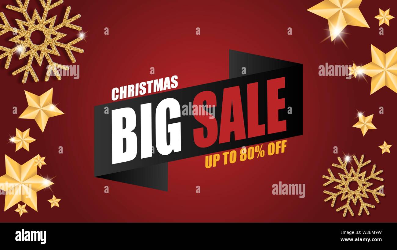 Christmas sale banner background with golden star and snowflakes in ...