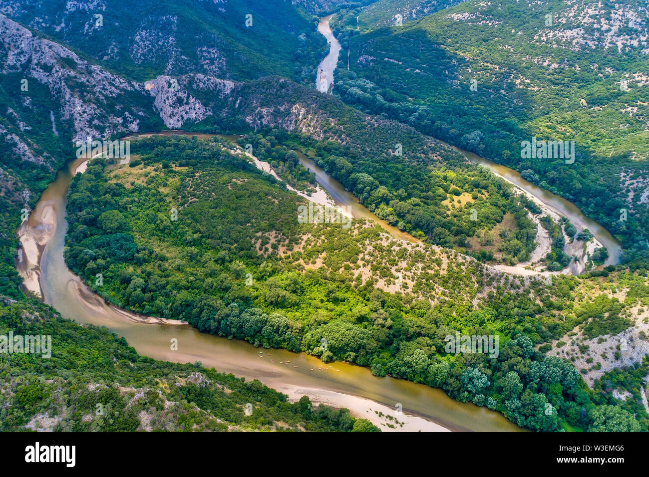 Aerial view of the river Nestos in Xanthi, Greece. The Nestos River ...