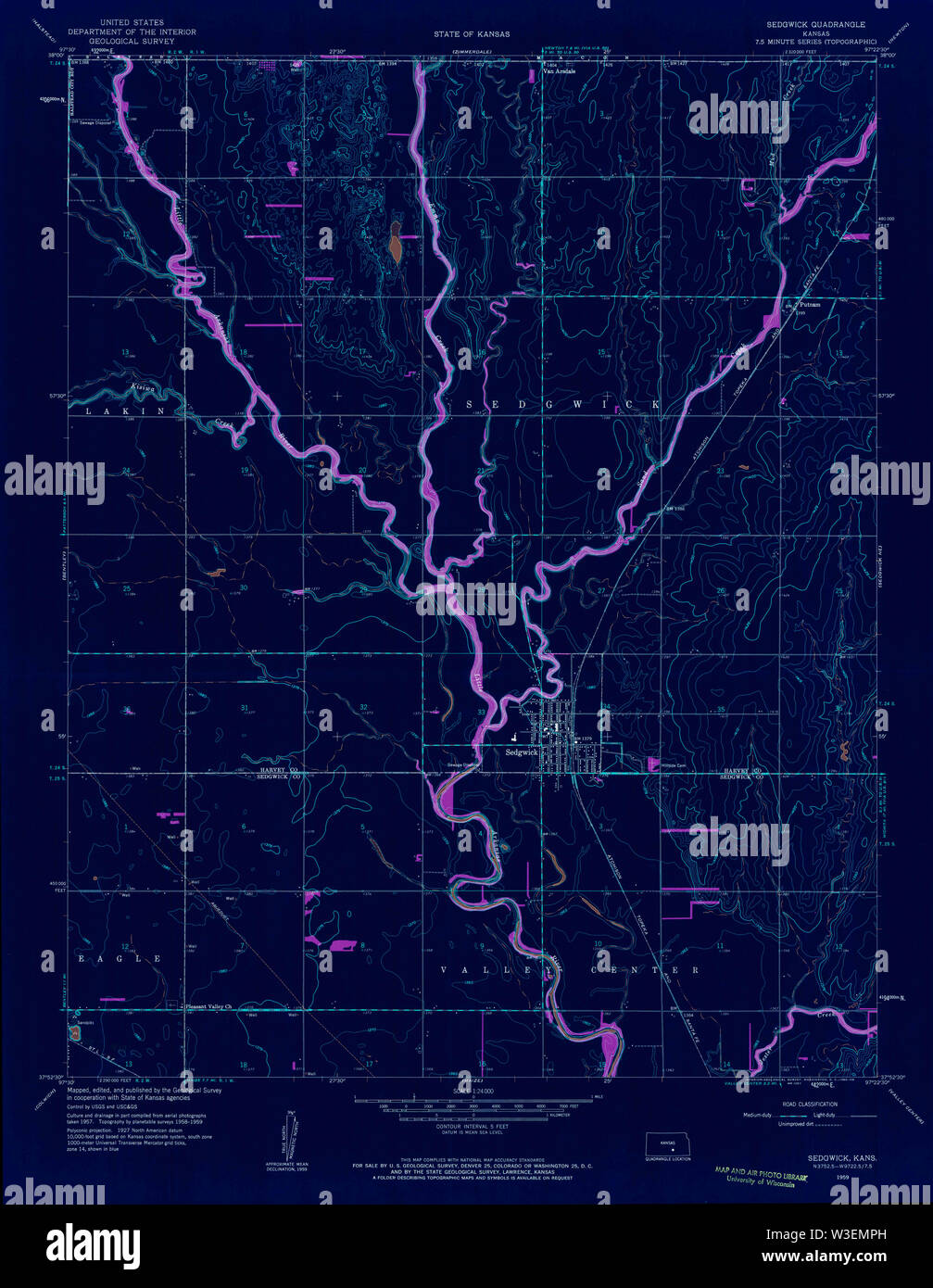 USGS TOPO Map Kansas KS Sedgwick 512470 1959 24000 Inverted Restoration ...