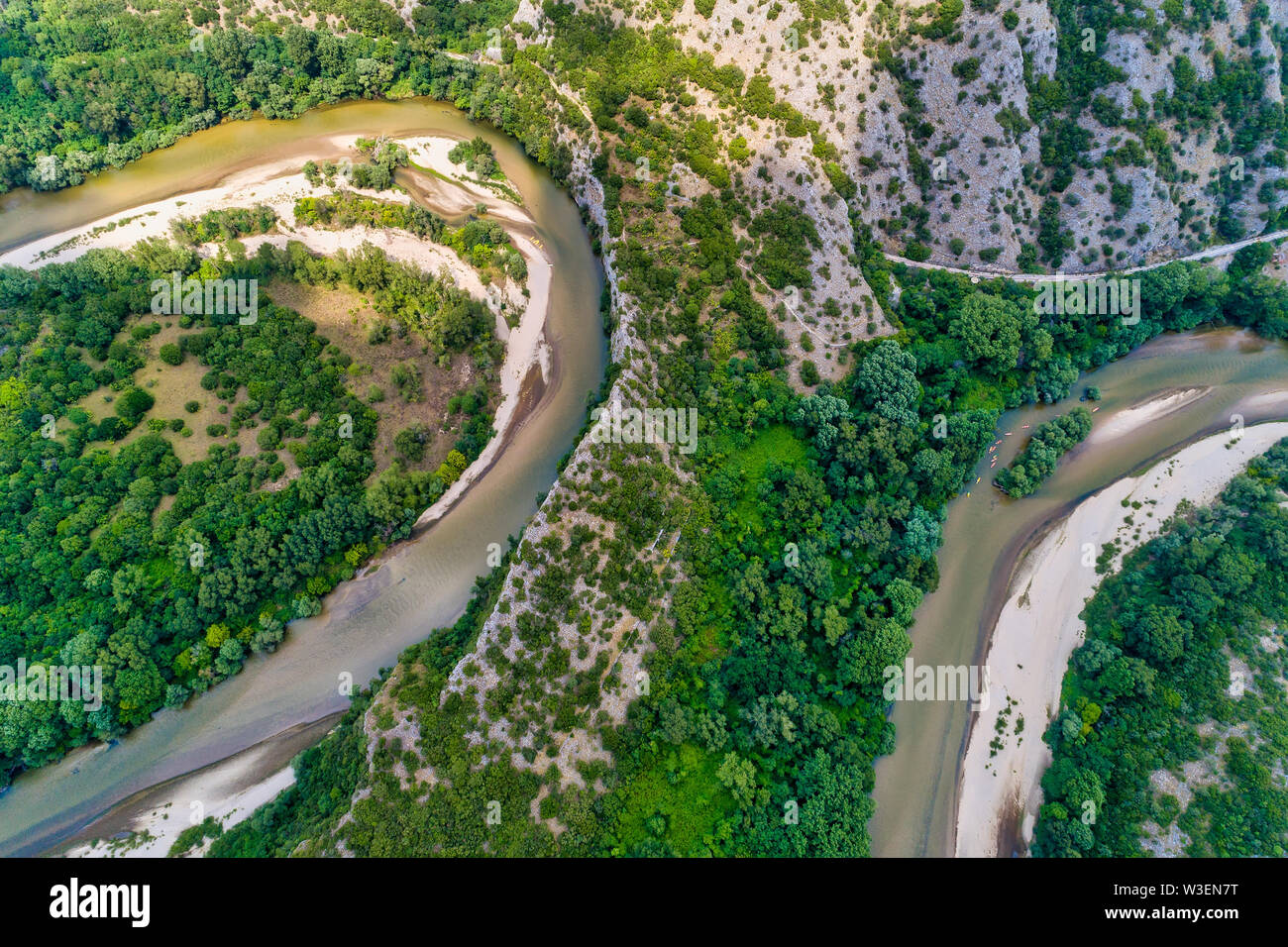 Aerial view of the river Nestos in Xanthi, Greece. The Nestos River ...
