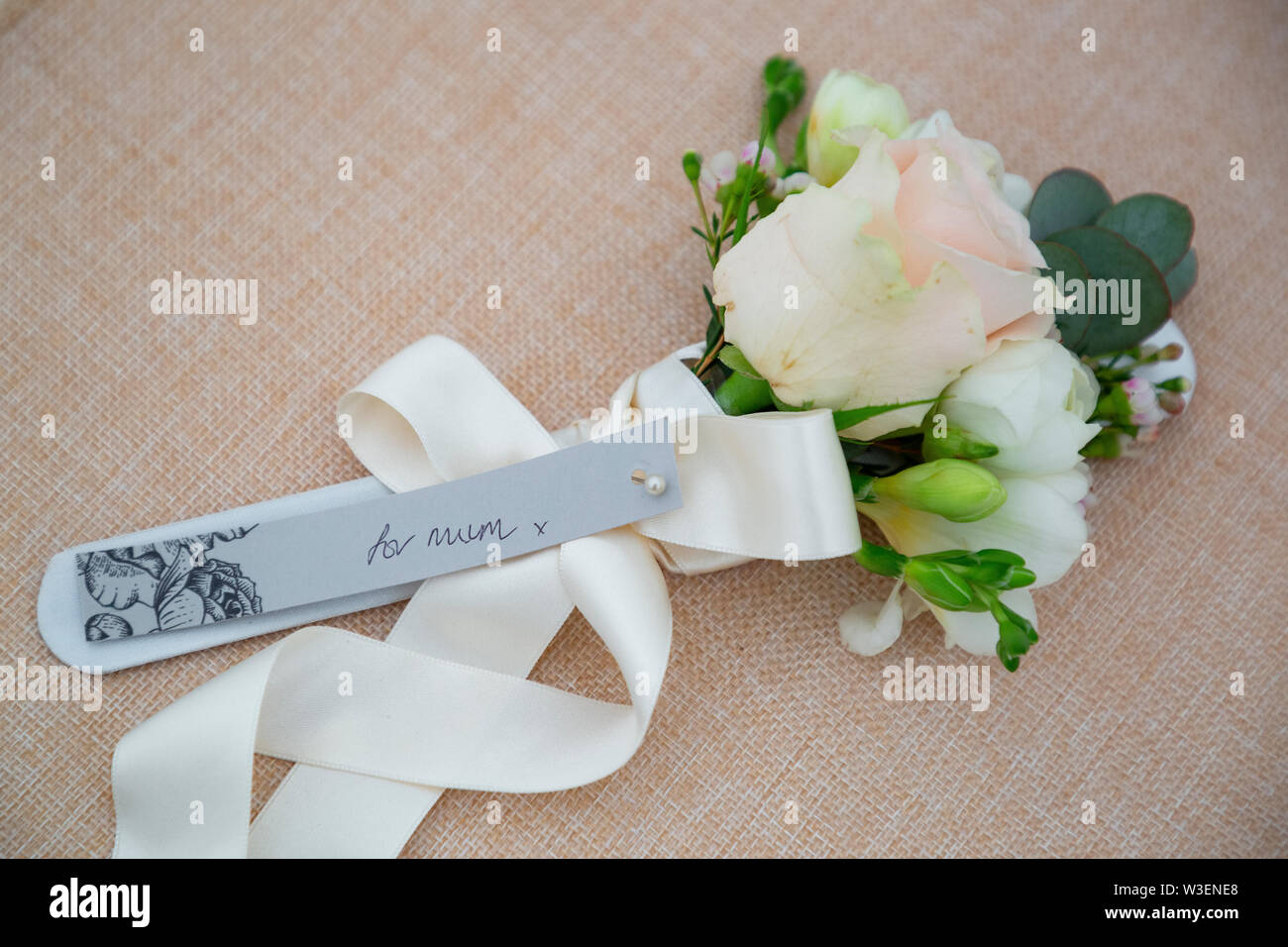 Wedding button hole for Mother of the Bride Stock Photo - Alamy