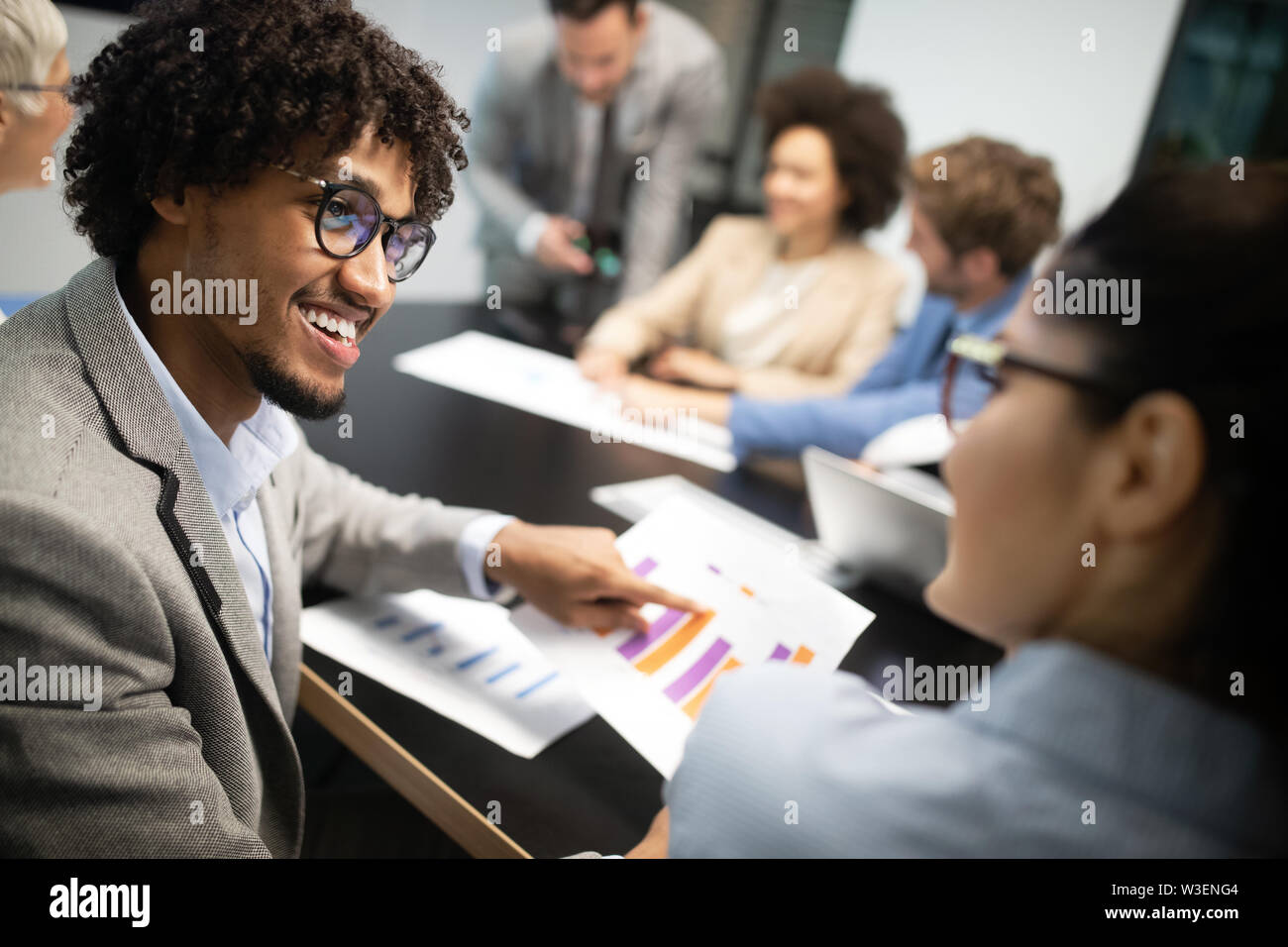 Business colleagues in conference meeting room presentation Stock Photo ...