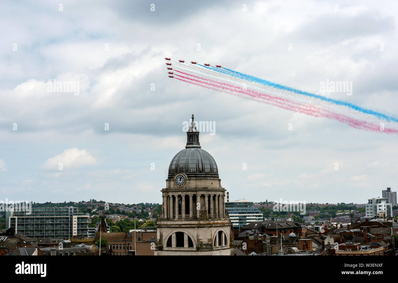 The Red Arrows fly over Nottingham city centre to celebrate four ...