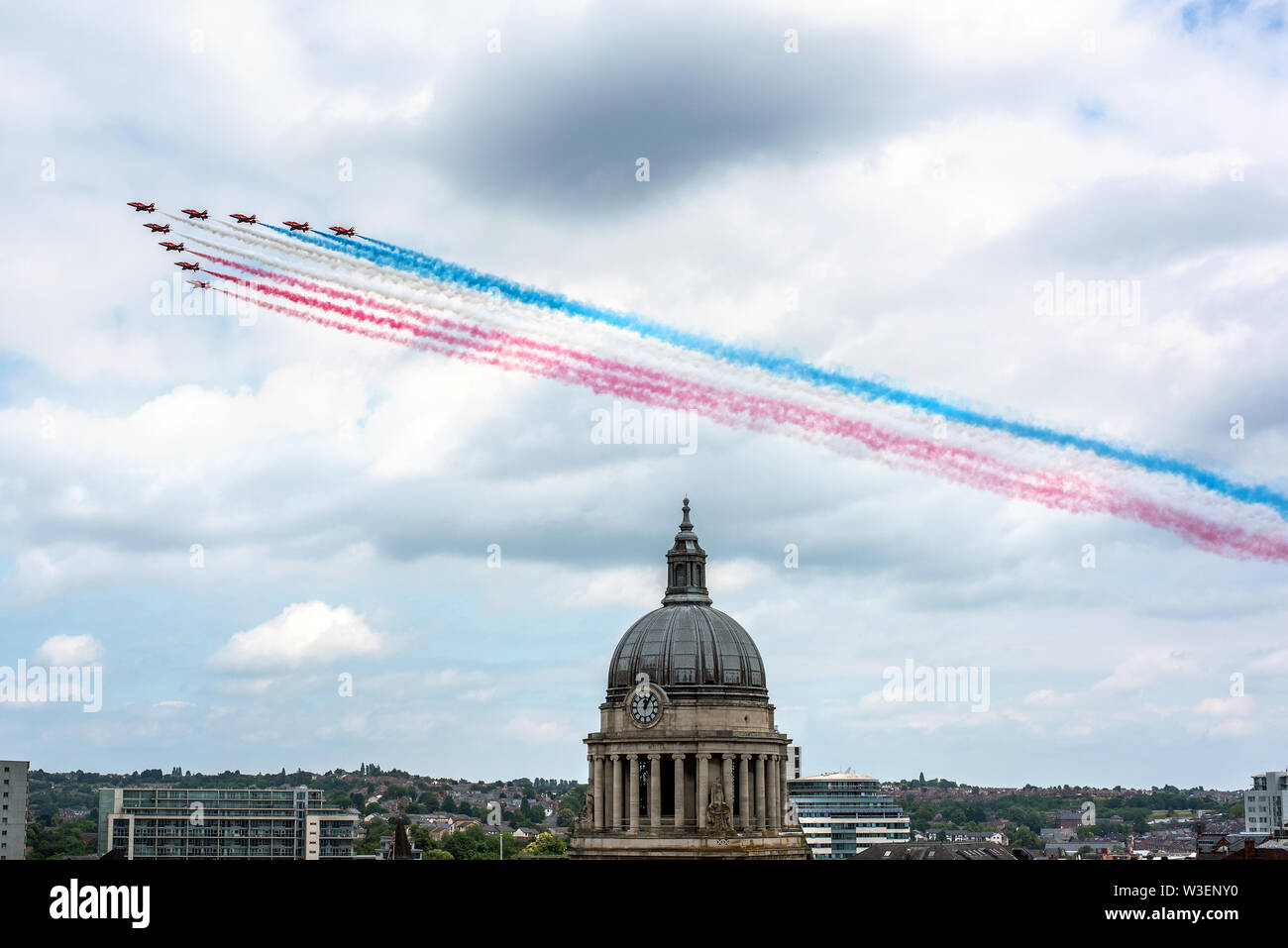 The Red Arrows fly over Nottingham city centre to celebrate four ...
