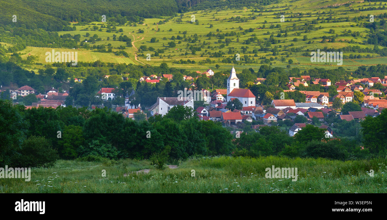Panorama: Rimetea village (Torocko in Hungarian or Eisenmarkt ...