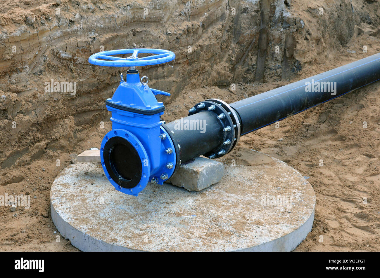 Water supply to the village on the outskirts. New valves and pipe Stock ...