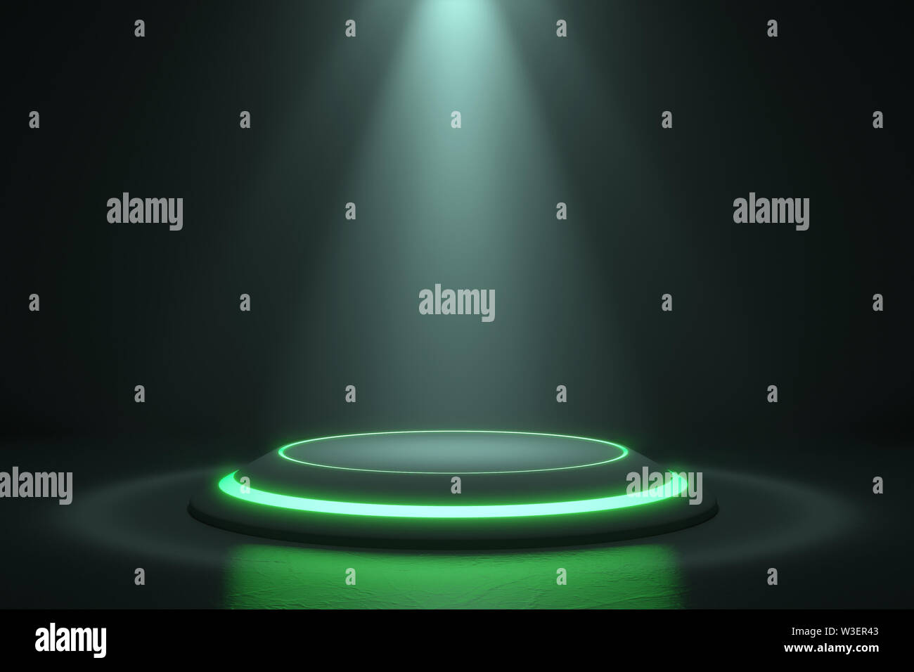 Platform for design, Blank product stand with green light glow Stock ...