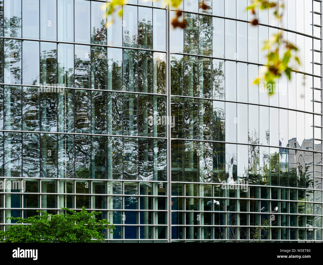 The modern building from glass and steel. Reflections in a glass facade ...