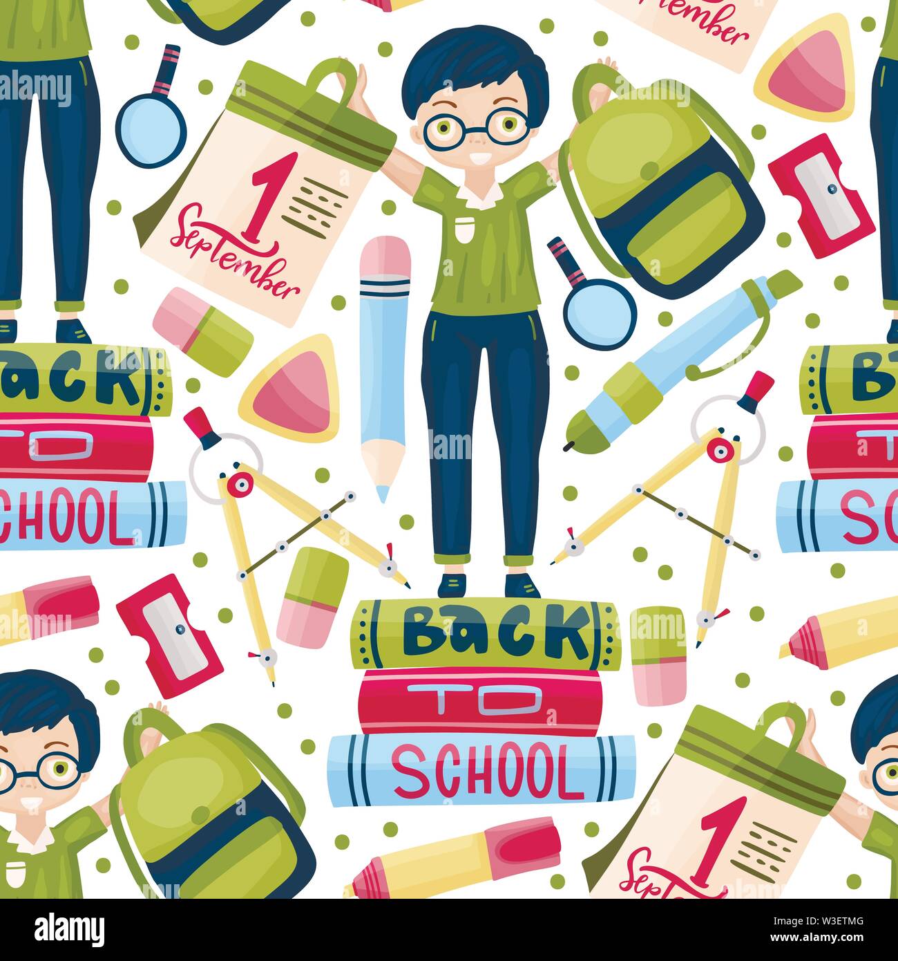 Seamless vector school pattern. Cartoon Flat style Stock Vector Image ...