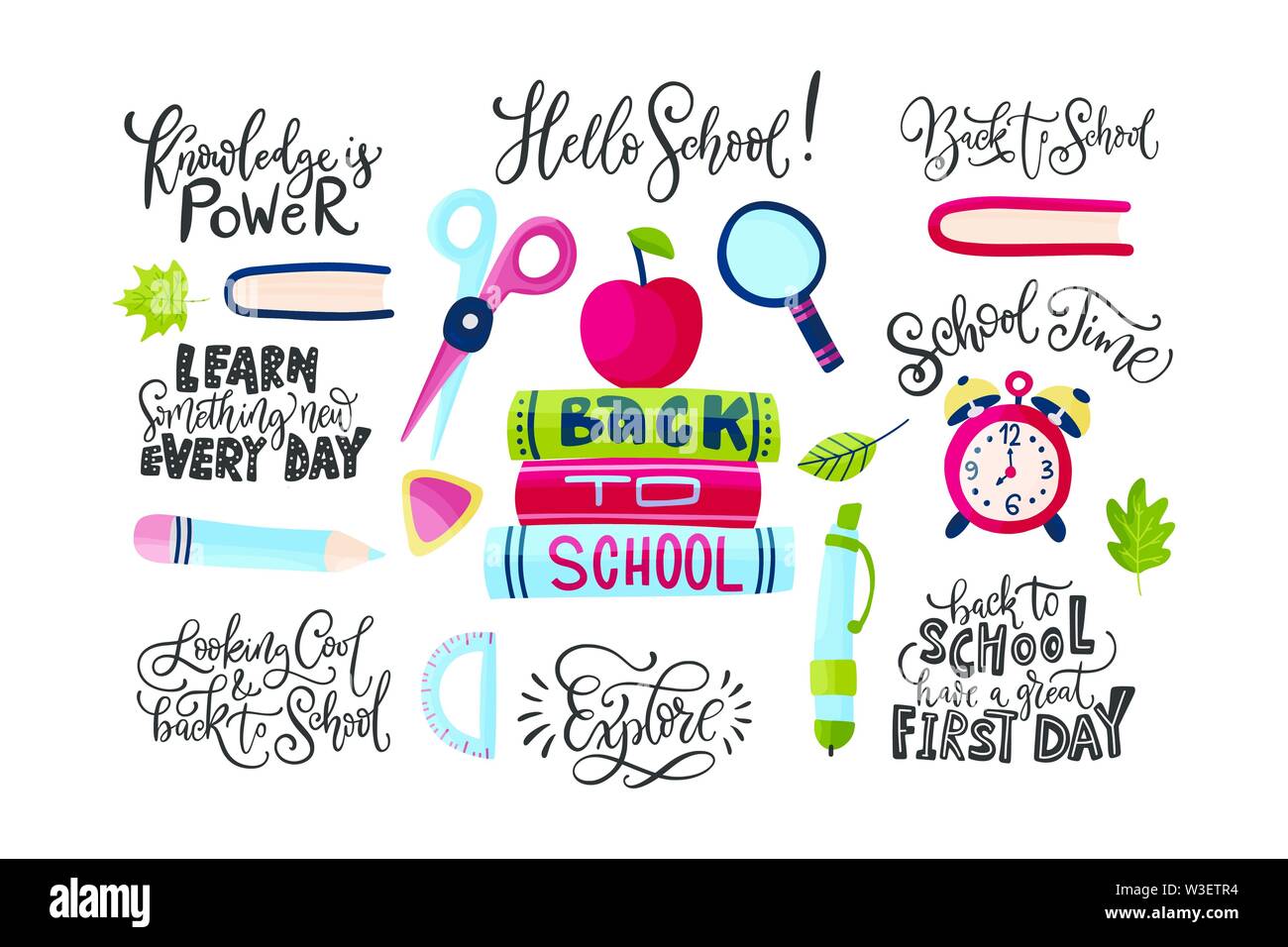 School stationery and lettering vector set Stock Vector Image & Art - Alamy
