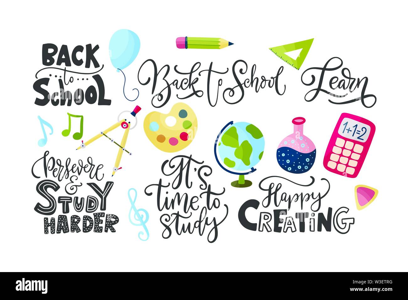 School stationery and lettering vector set Stock Vector Image & Art - Alamy