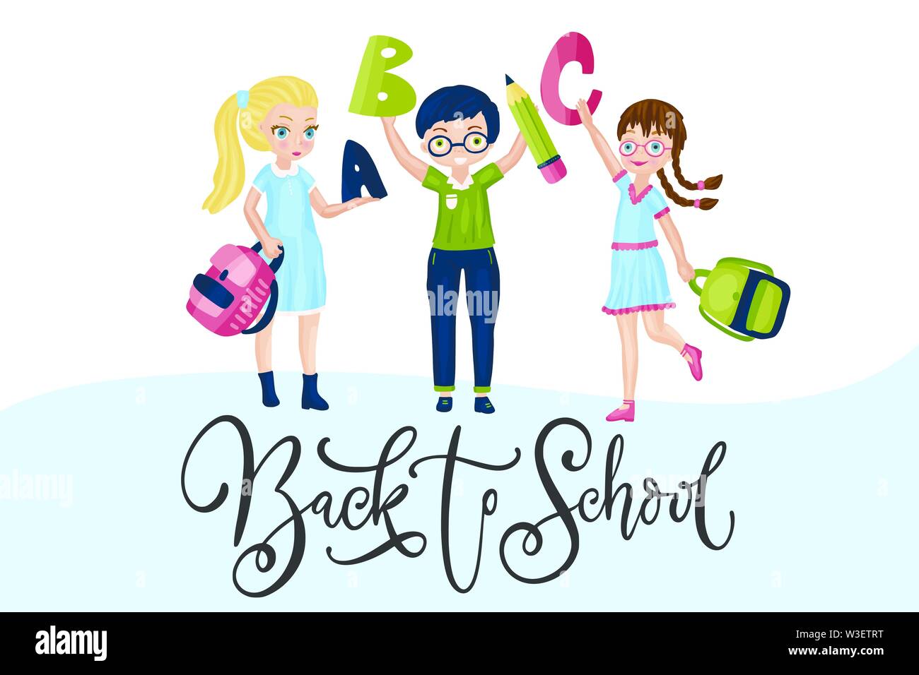 Pupils with ABC letters. Back to school. Vector Stock Vector Image ...