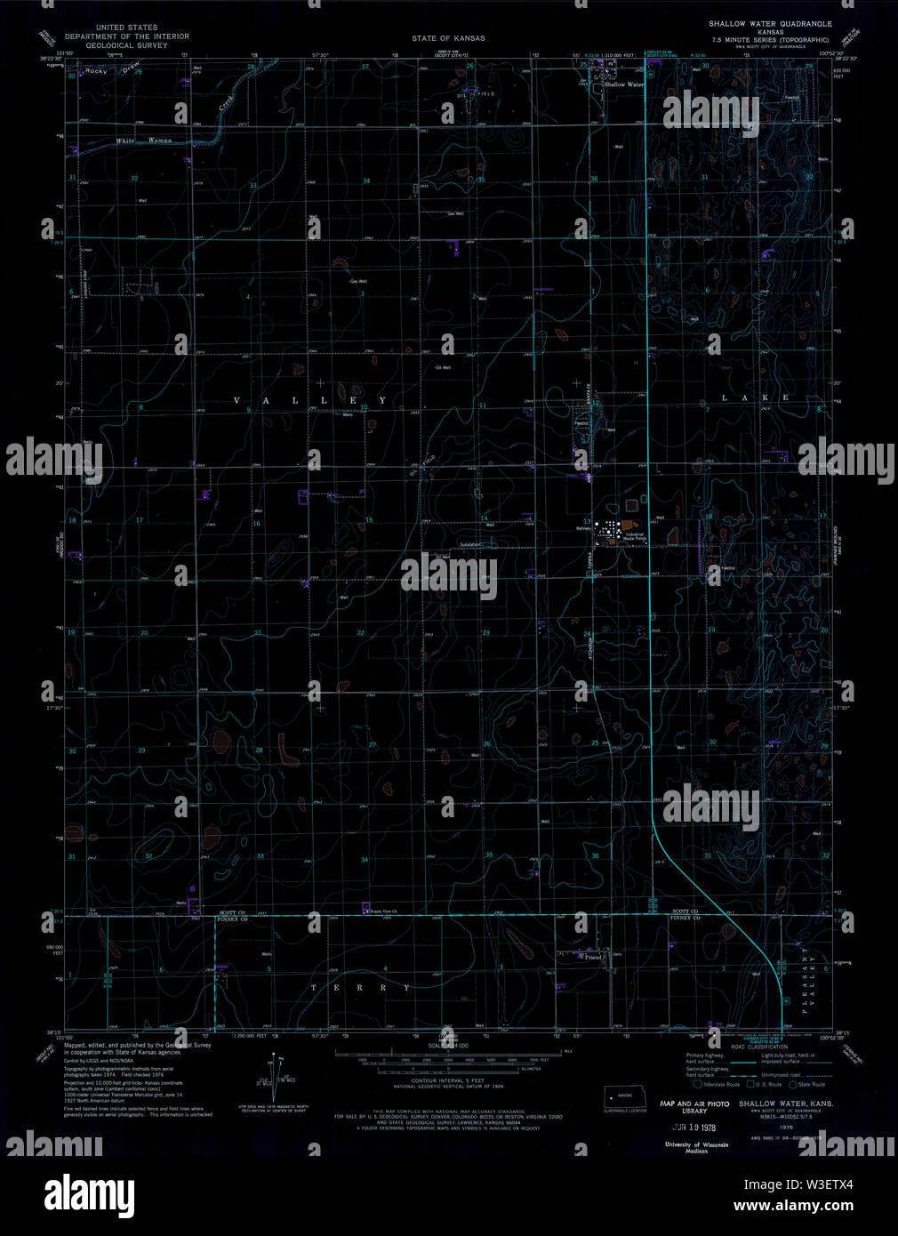 USGS TOPO Map Kansas KS Shallow Water 512491 1976 24000 Inverted ...