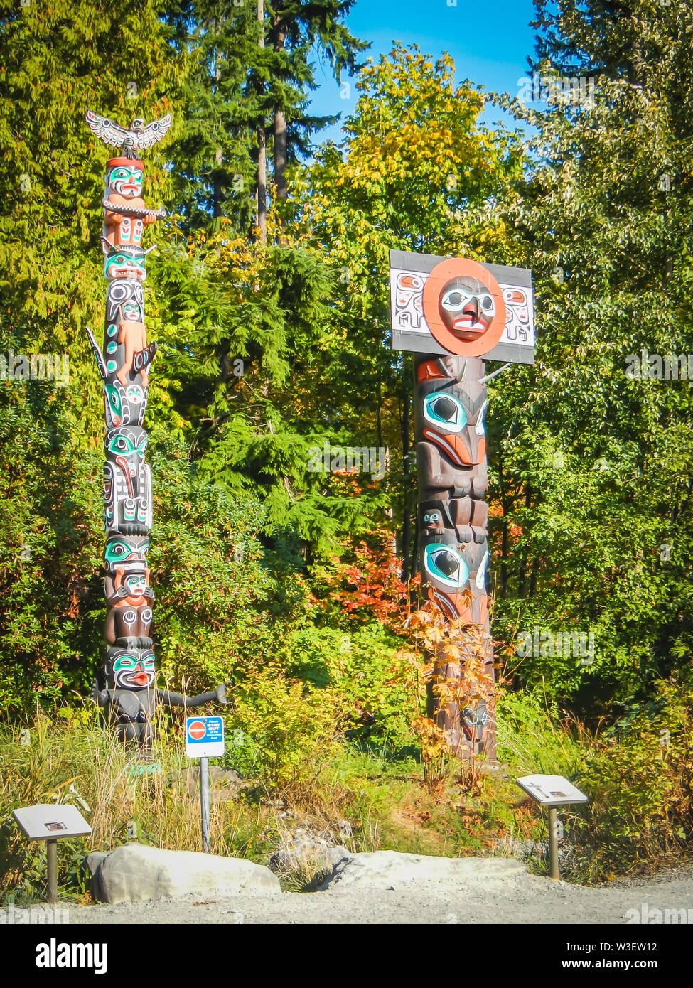 Colorful indian totems in stanley park vancouver canada summer Stock ...