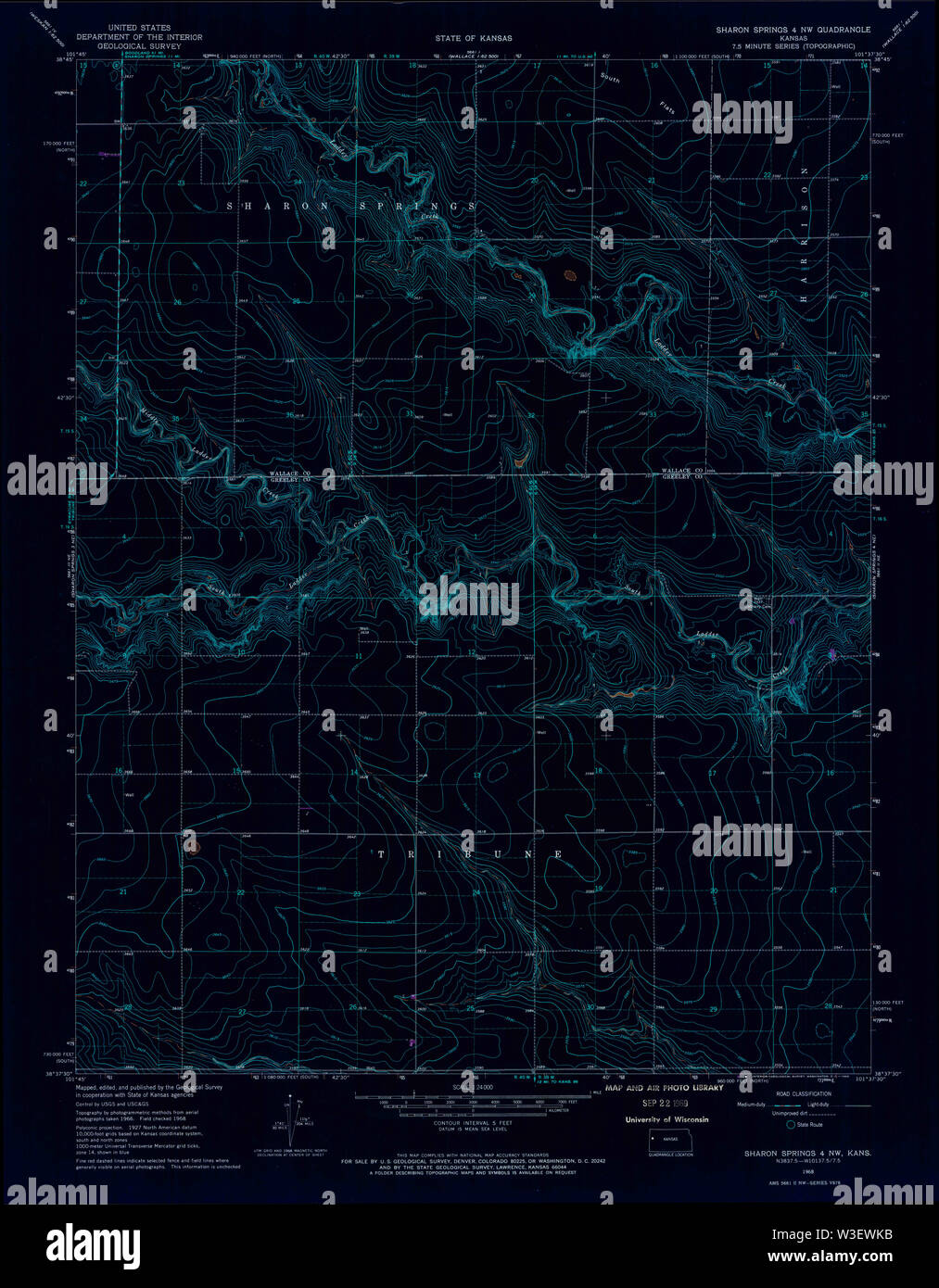 USGS TOPO Map Kansas KS Sharon Springs 4 NW 512501 1968 24000 Inverted ...