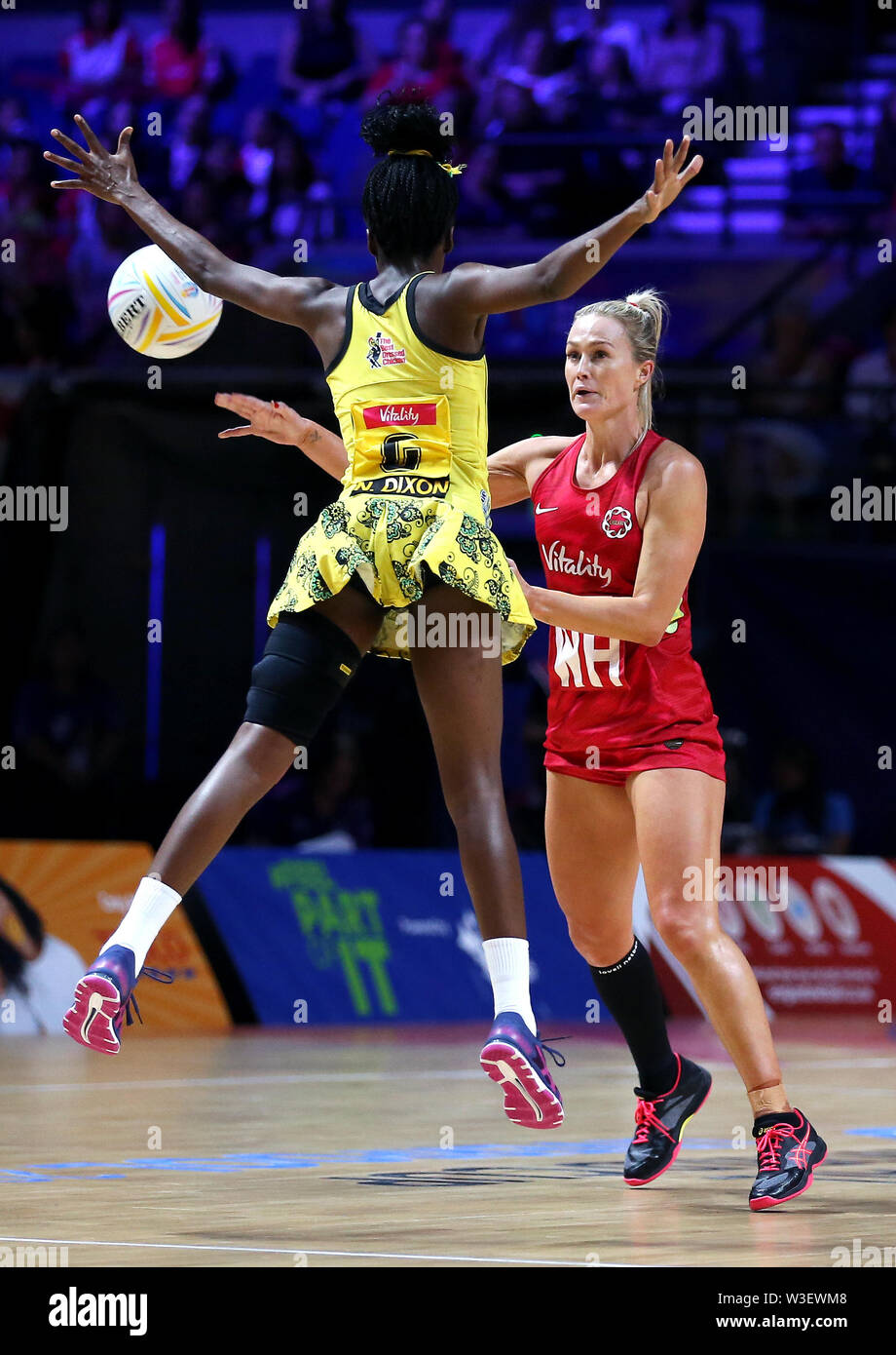 England's Chelsea Pitman (right) and Jamaica's Nicole Dixon battle for ...