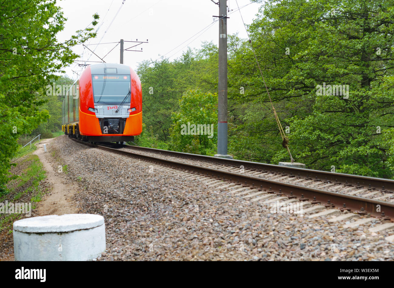 the train is in the distance, the train on the railway tracks, Russian ...