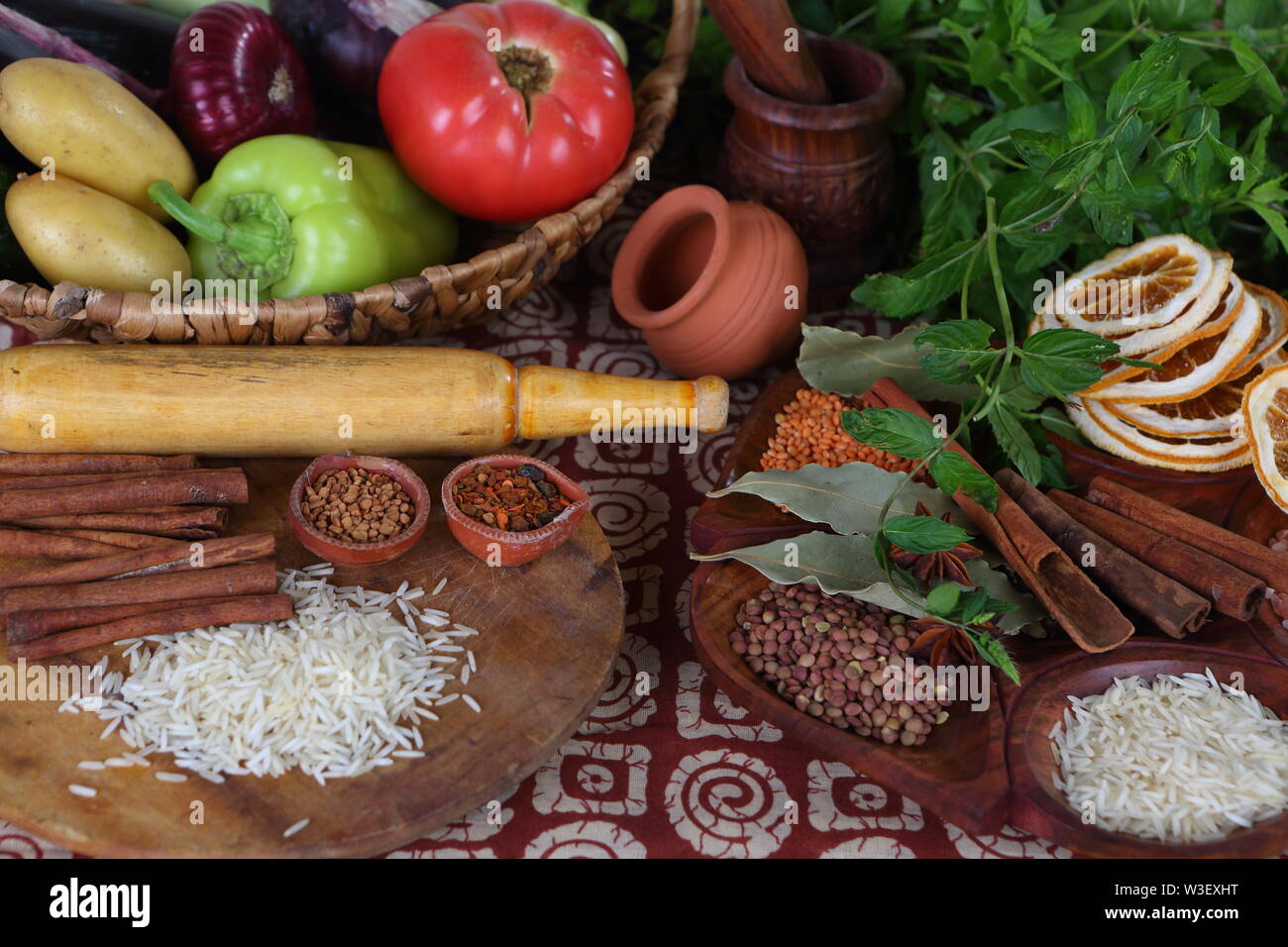 Ingredients and Indian spices on the kitchen table Stock Photo - Alamy