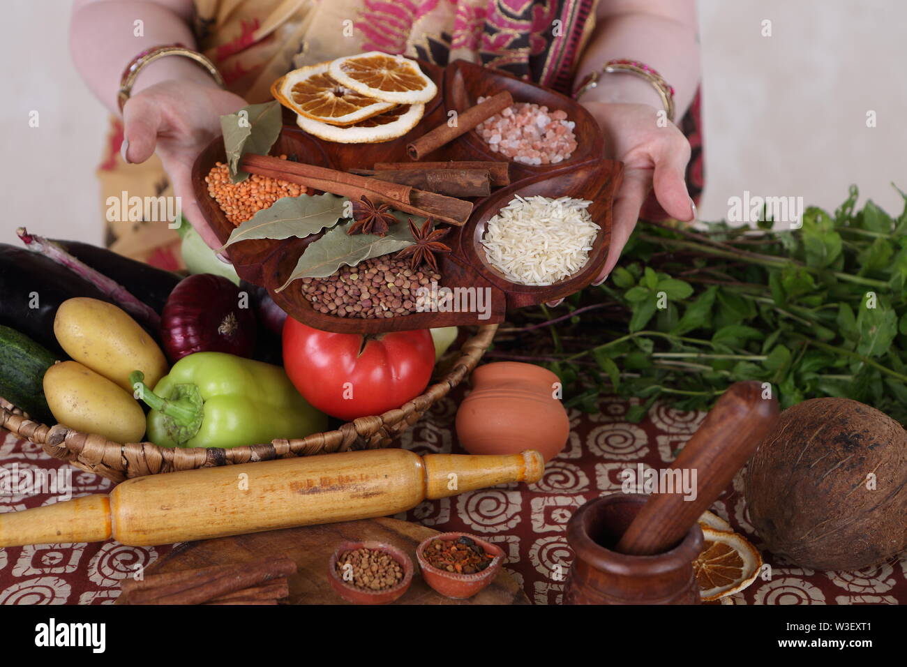 Ingredients and Indian spices on the kitchen table Stock Photo - Alamy