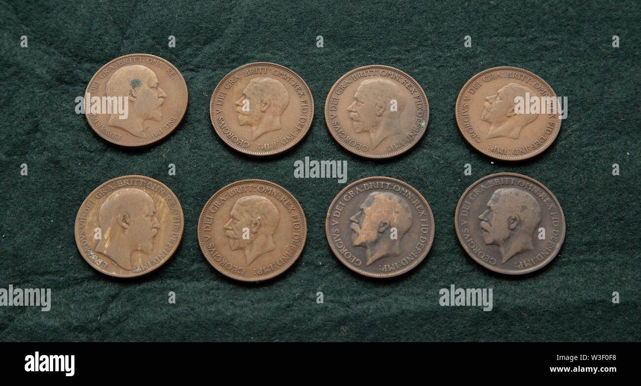 8 Pennies, Heads only, King George V, old money pre-decimalisation ...