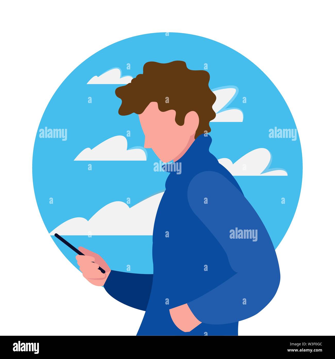 young man using smartphone social media vector illustration Stock ...