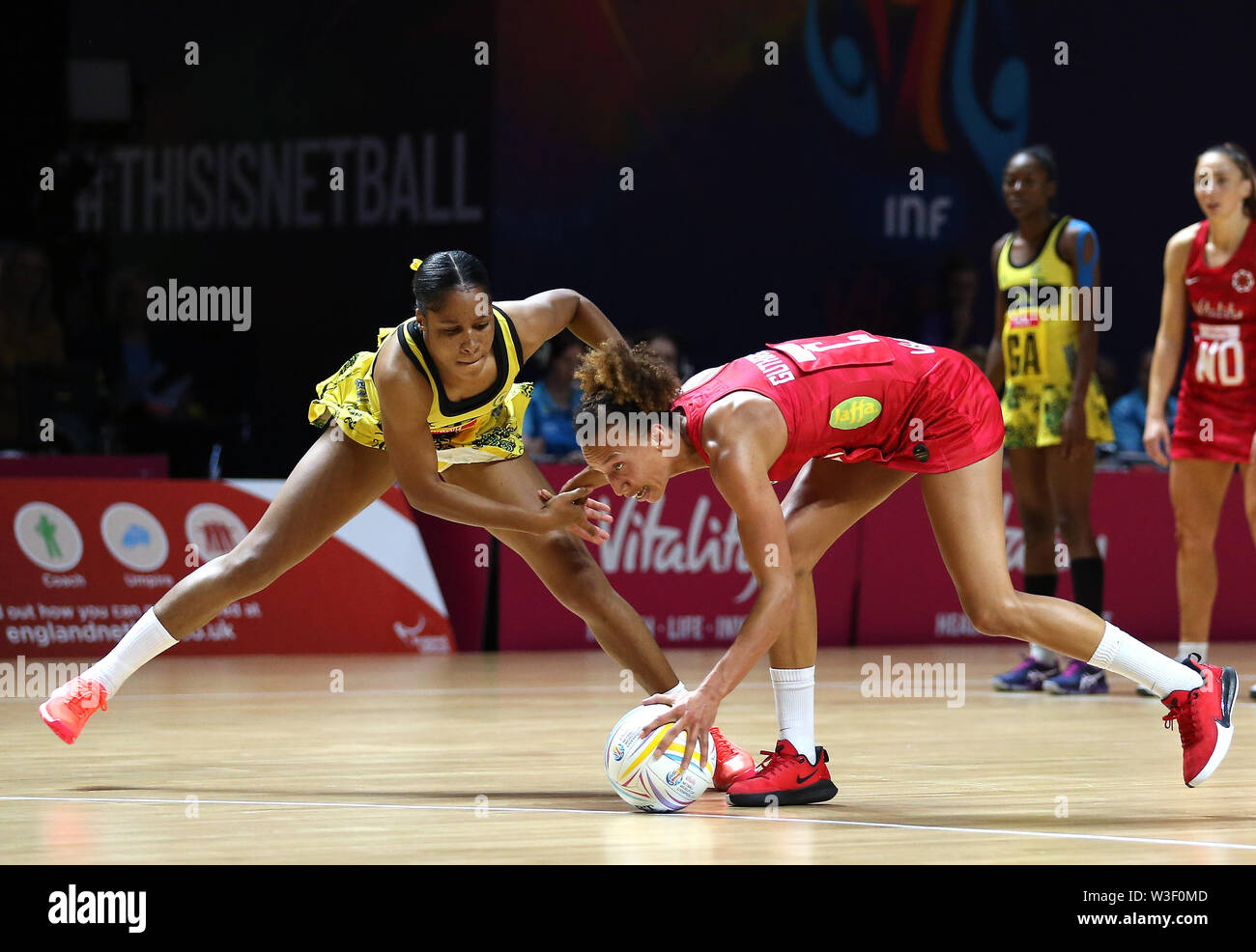 England's Serena Guthrie (right) and Jamaica's Adean Thomas battle for ...