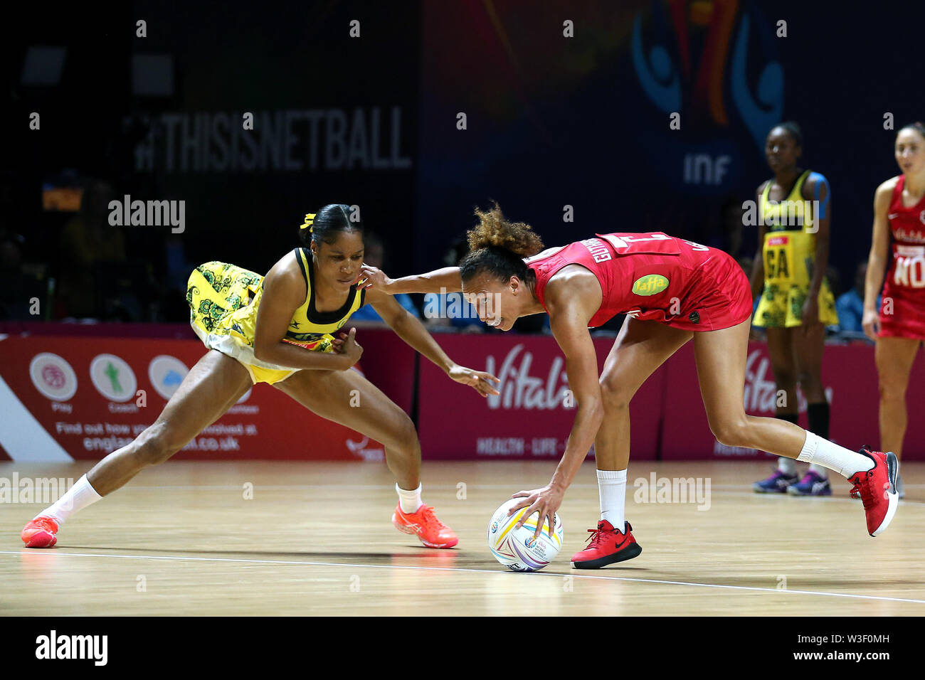 England's Serena Guthrie (right) and Jamaica's Adean Thomas battle for ...