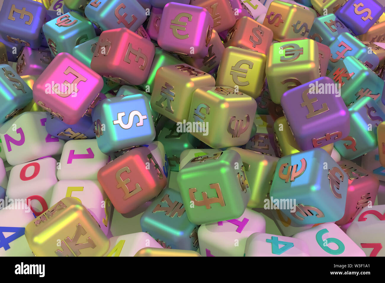Background abstract, cube or block number and currency sign or symbol ...