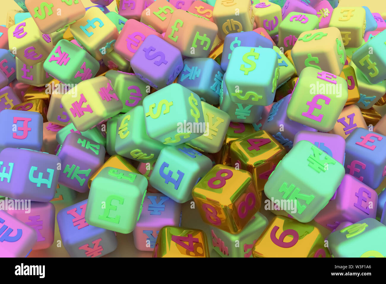 Business finance, cube or block number and currency sign or symbol, for ...