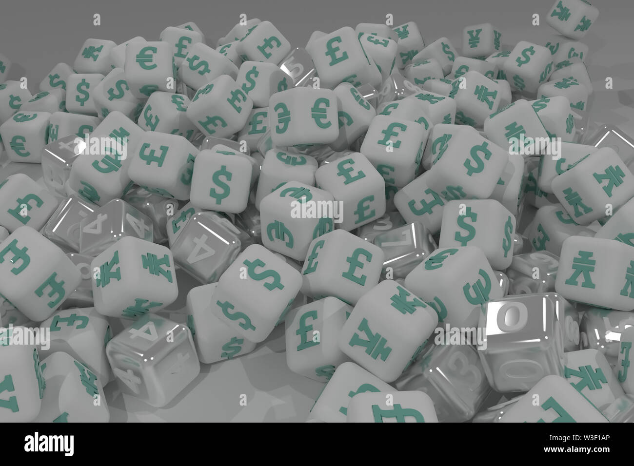 Cube or block number and currency sign or symbol, illustrations ...