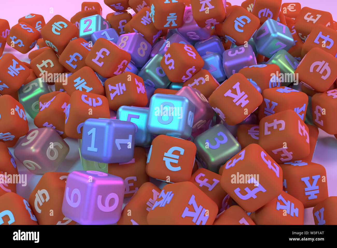 Abstract number and currency sign or symbol cube or block, business ...