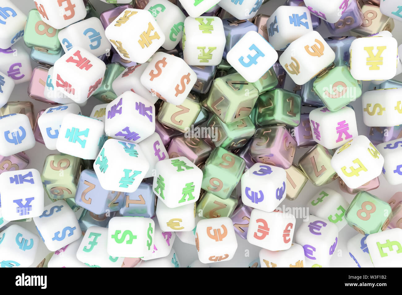 Background abstract, cube or block number and currency sign or symbol ...