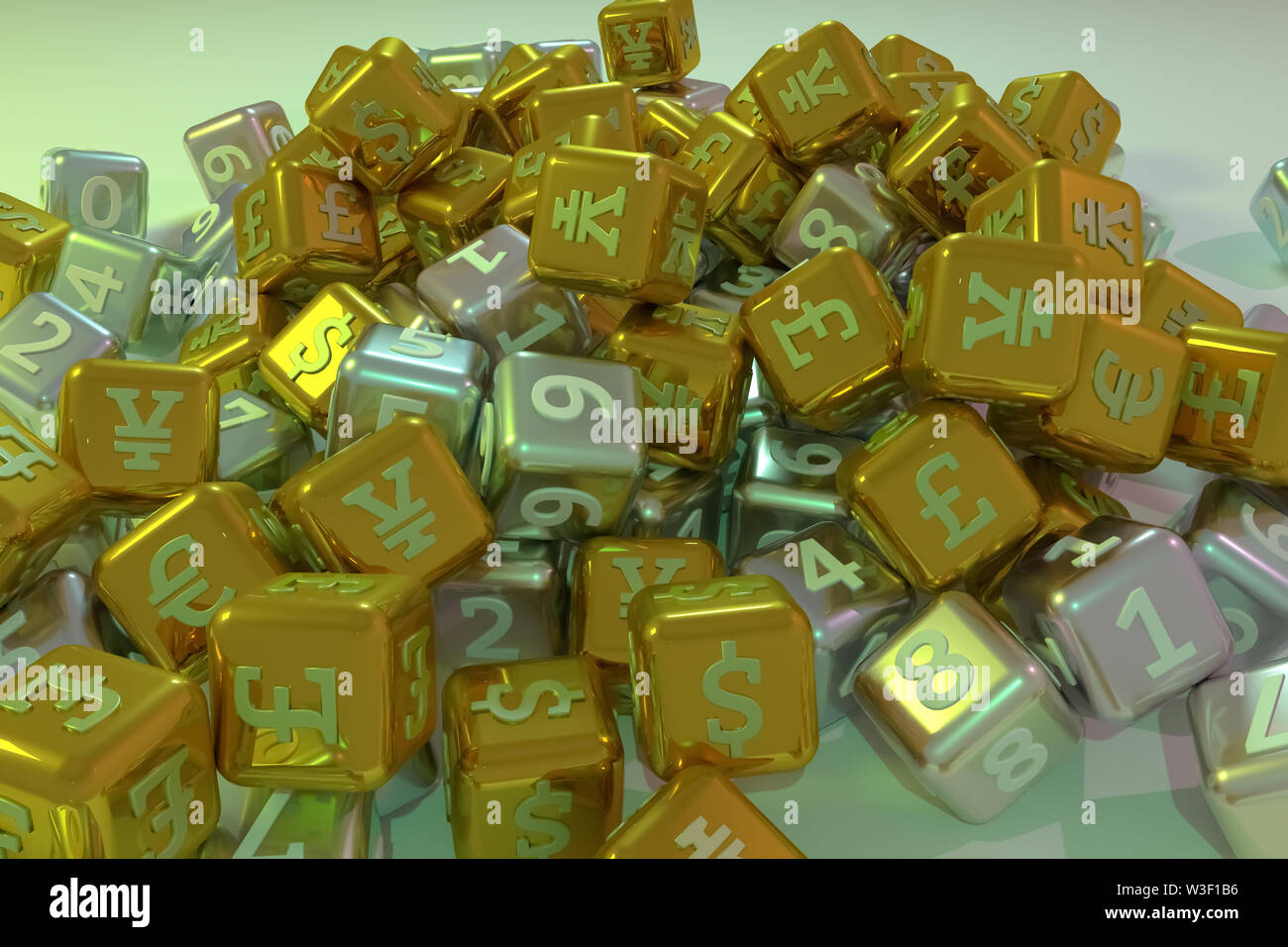 Cube or block number and currency sign or symbol, illustrations ...