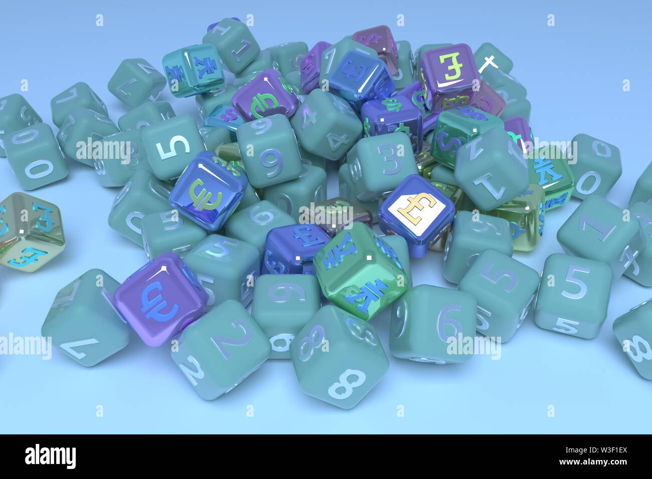 Business finance, cube or block number and currency sign or symbol, for ...