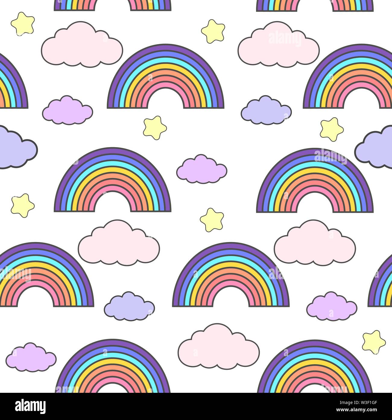 Rainbow seamless pattern Vector illustration with many cute rainbows ...